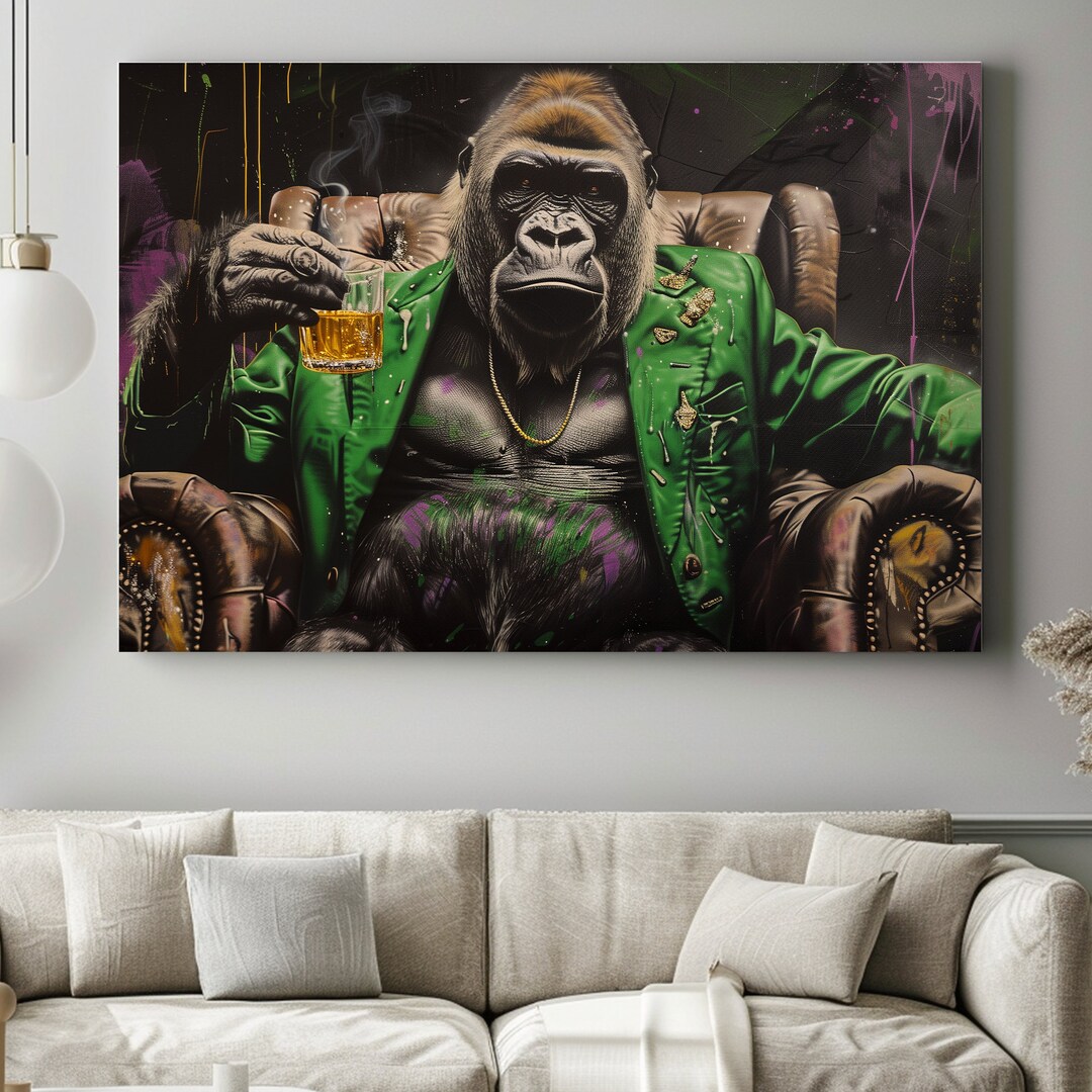 Abstract Gorilla Gentleman, Chimpanzee Drinking Whiskey Abstract Art ...