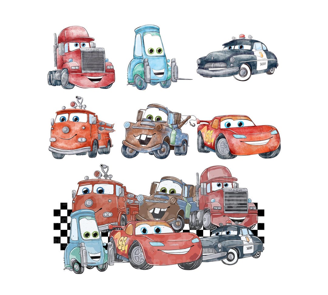 Cars Watercolor Clipart Bundle: Mcqueen Style PNG (digital Download ...