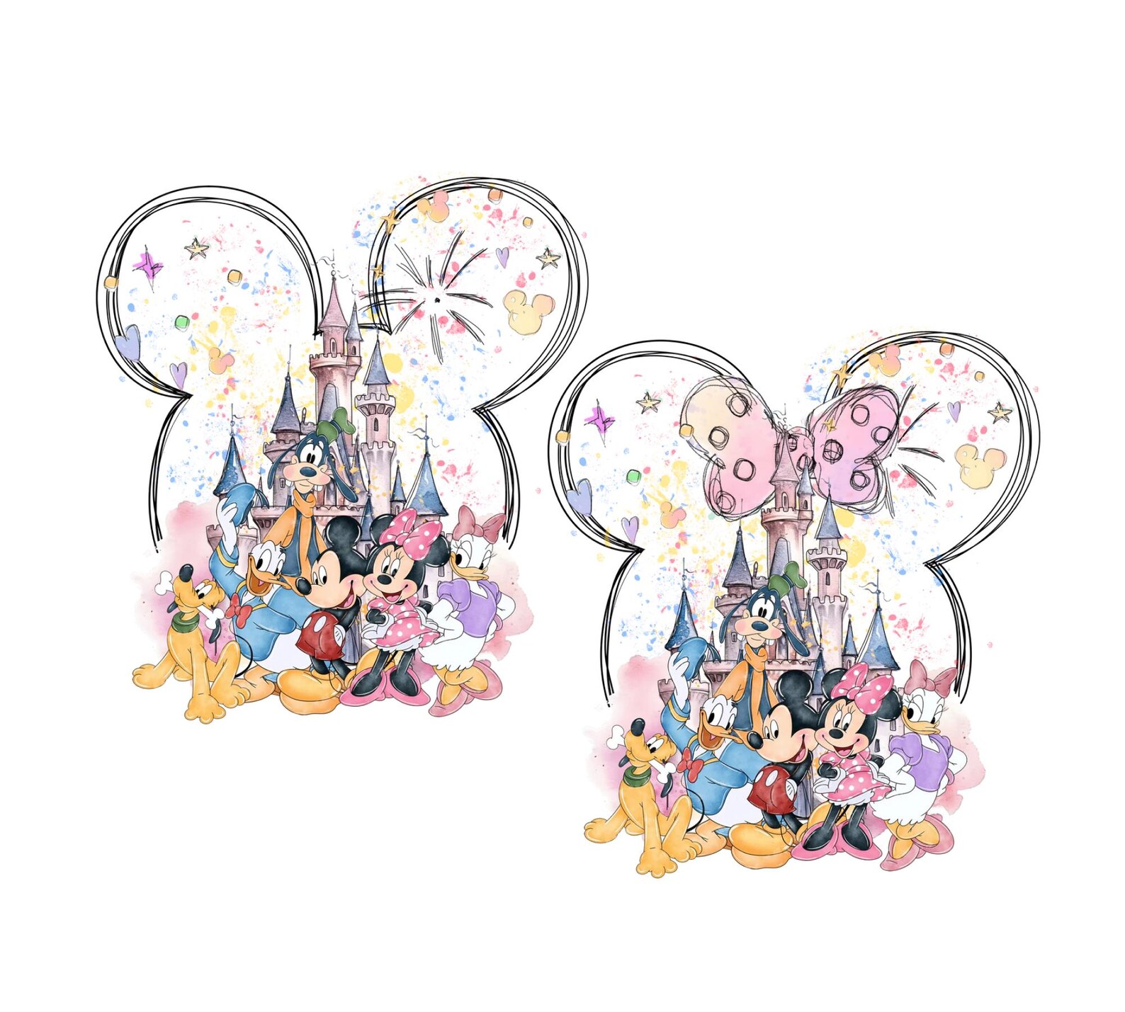 Bundle Watercolor Castle Png, Mouse Ear Castle Png, Retro Colorful ...