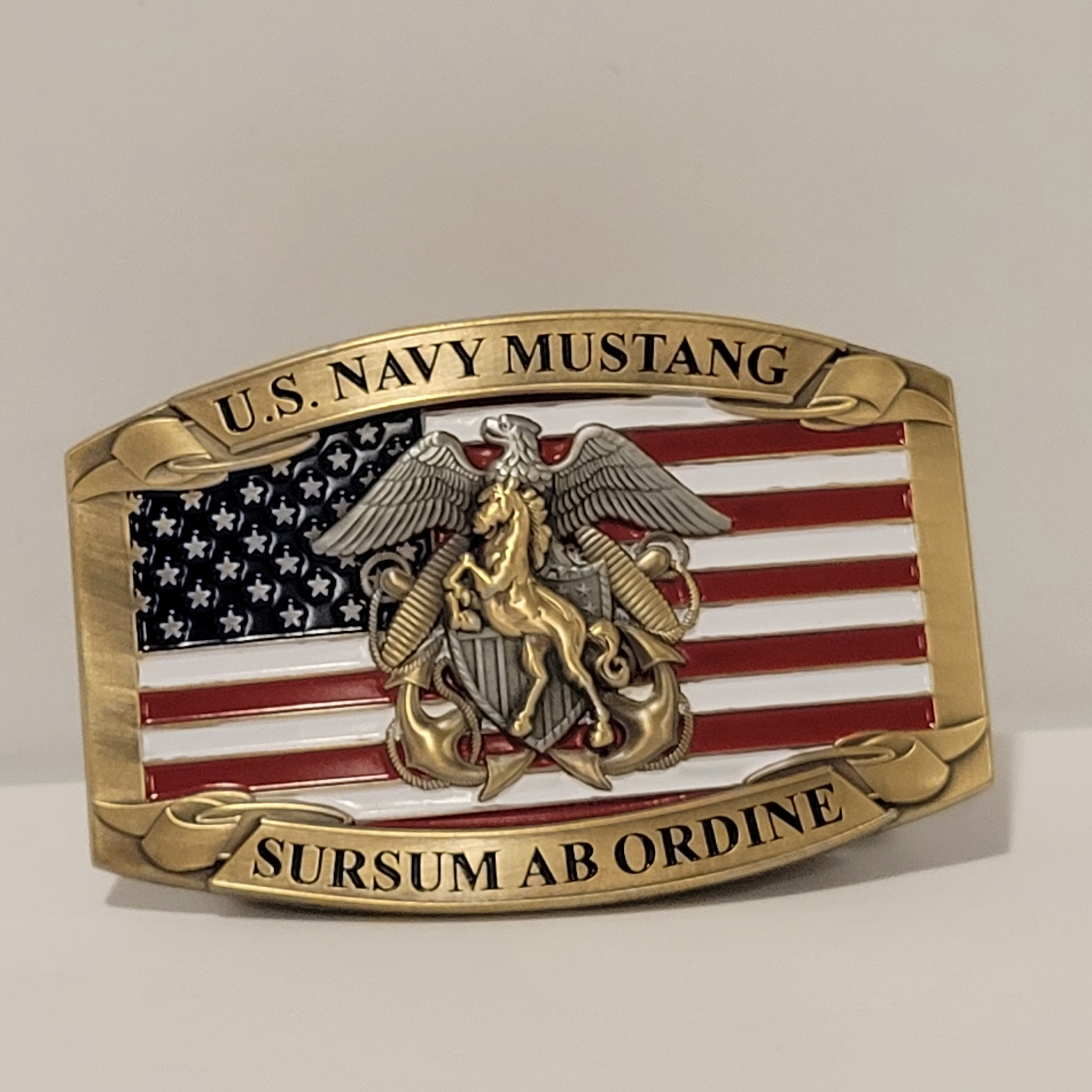 U.S. Navy Mustang Officer Custom Belt Buckle 3D Horse Crest (antique ...