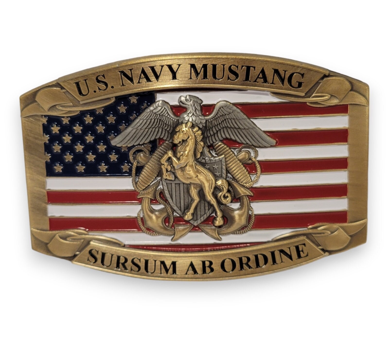 U.S. Navy Mustang Officer Custom Belt Buckle 3D Horse Crest (antique ...