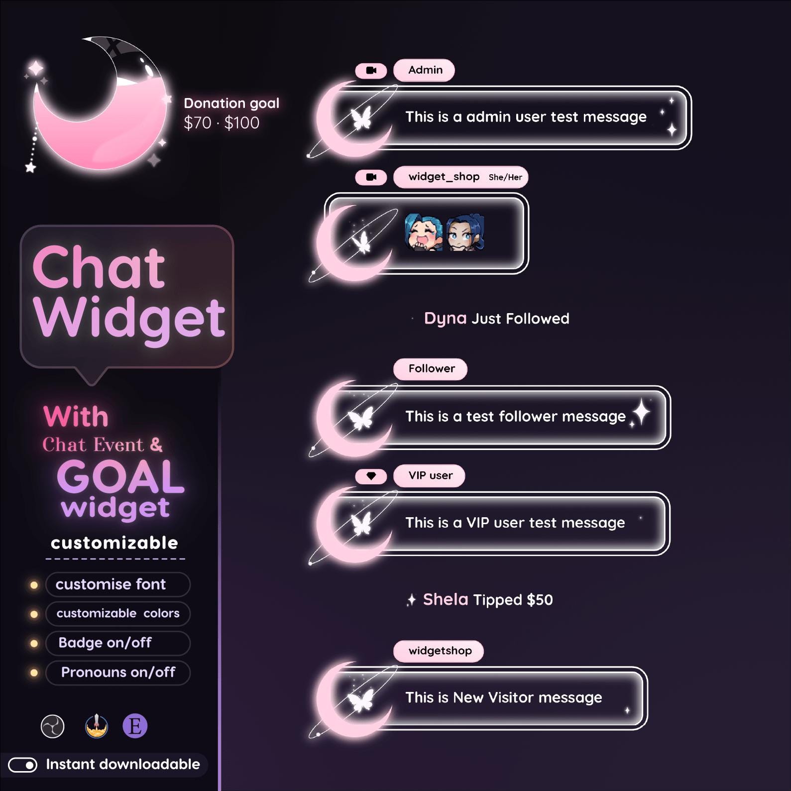 Butterfly Galaxy Chat Widget | Twitch Streamelements Animated Chat Goal ...