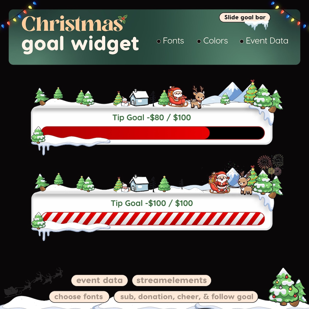 Christmas Stream Goal Widget | Santa Snow Theme, Customizable Overlay ...