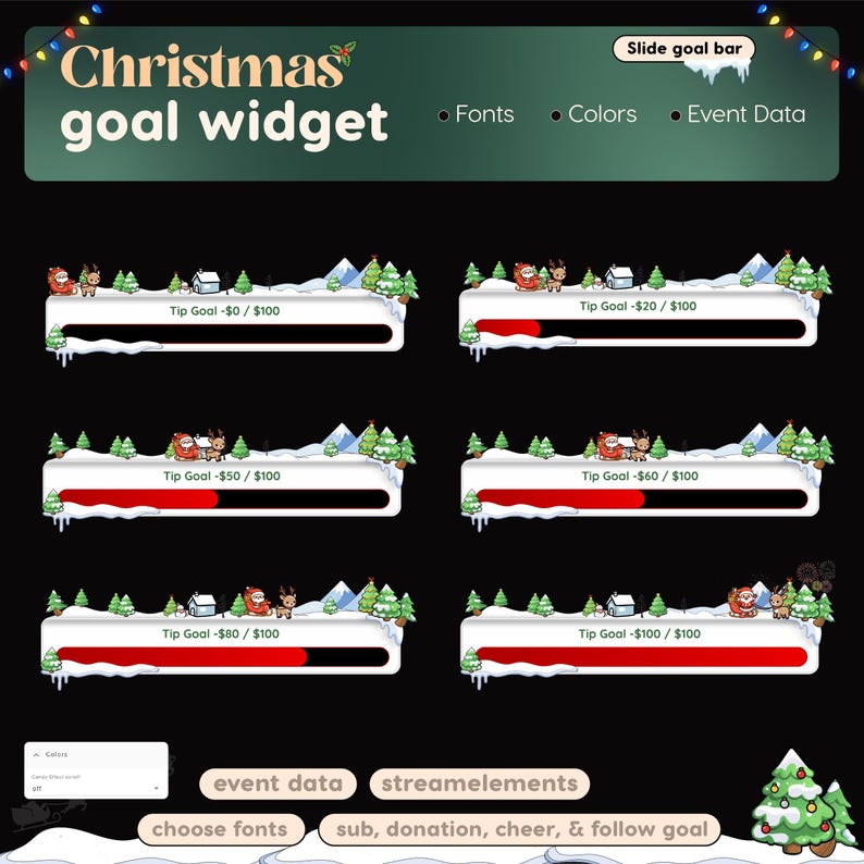Christmas Stream Goal Widget | Santa Snow Theme, Customizable Overlay ...