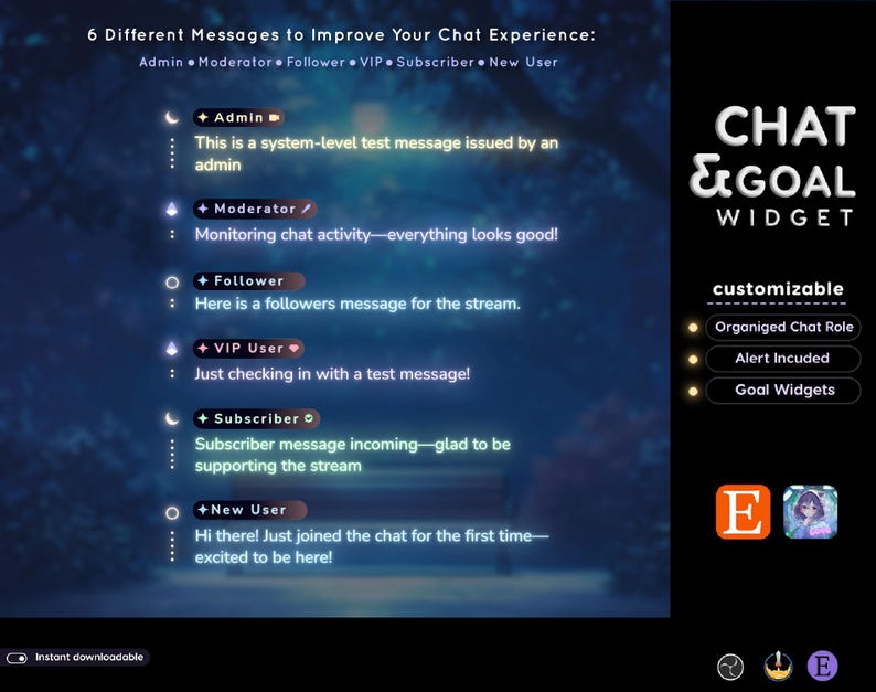 Neon Moon Glow Chat Widget | Twitch Streamelements Animated Chat Goal ...