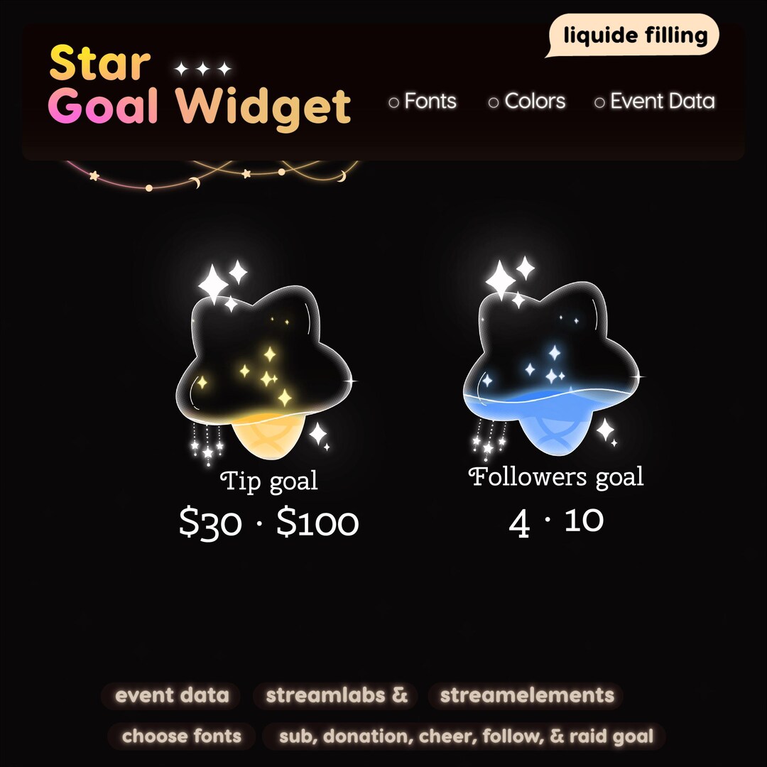 Twitch Liquid Goal Bar Widget - Vtuber Asset - Star Alerts Streamlabs ...