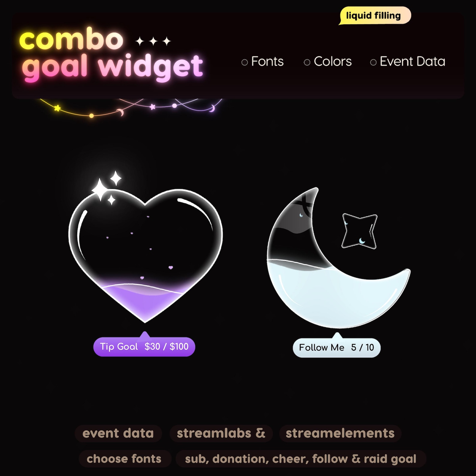 Twitch Liquid Combo Goal Widget - Vtuber Asset - Alerts Streamlabs and ...