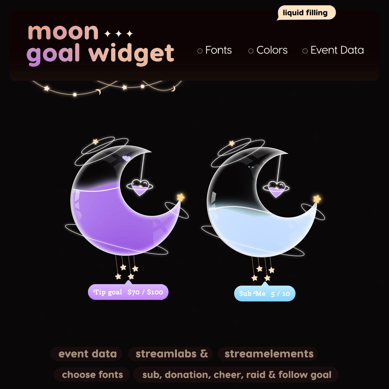 Space Moon Goal Widget | Twitch Streamlabs Streamelements Animated Sub ...