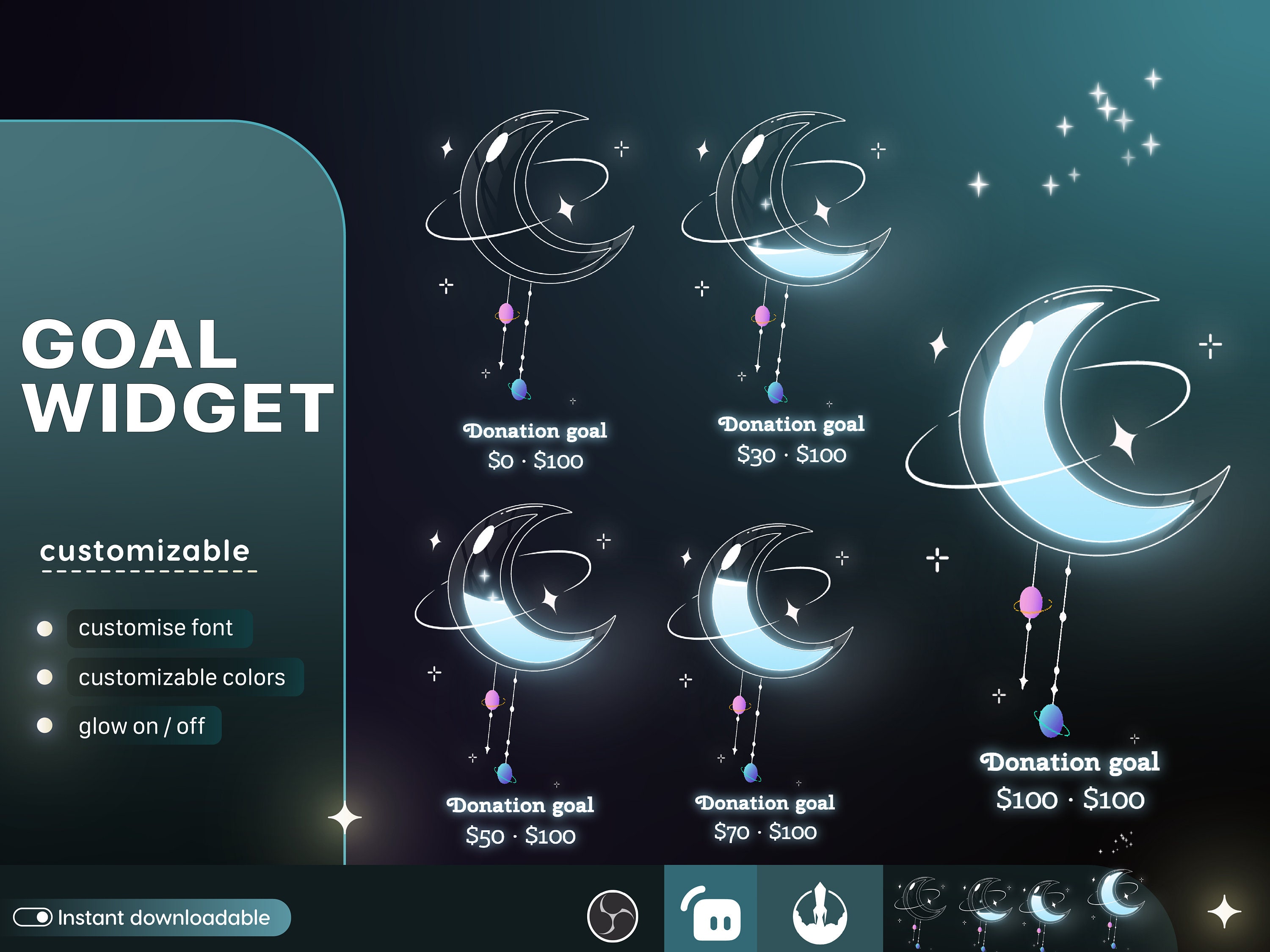 Celestial Moon Cute Liquid Filling Goal Widget is Fully Customisable ...