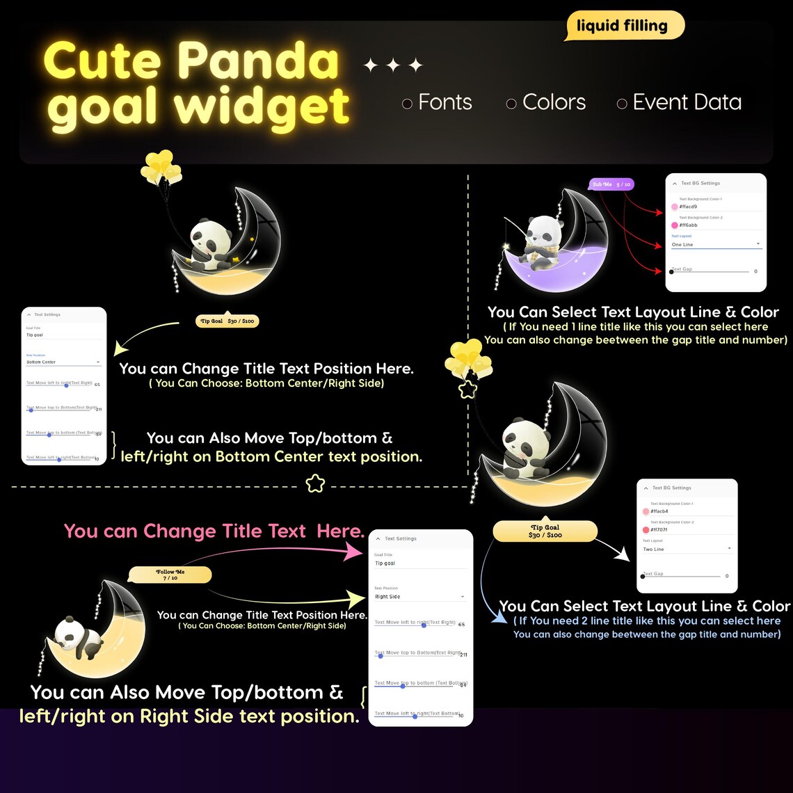 Panda Moon Goal Widget, Twitch Streamlabs Elements (digital Download ...