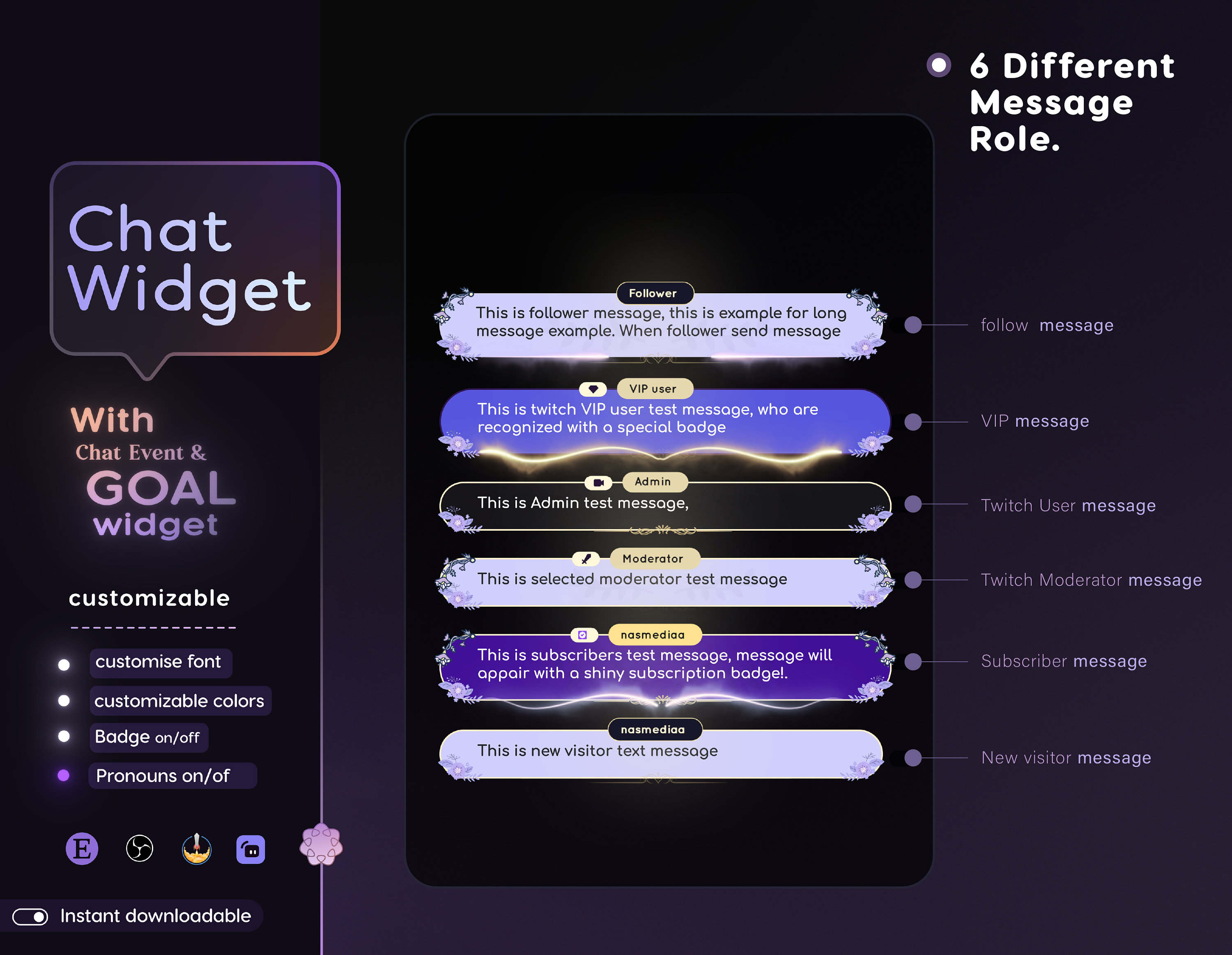 Floral Purple Chat Widget | Twitch Streamelements Animated Stream ...