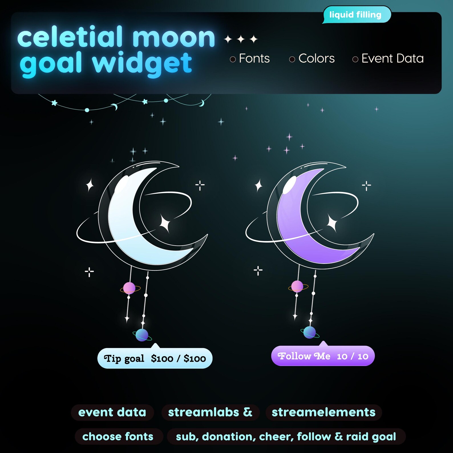 Celestial Moon Goal Widget | Twitch Streamlabs Streamelements Animated ...