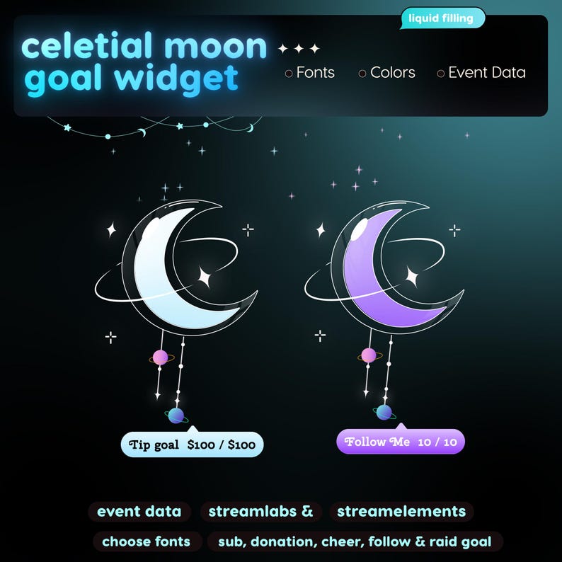 Celestial Moon Goal Widget | Twitch Streamlabs Streamelements Animated ...