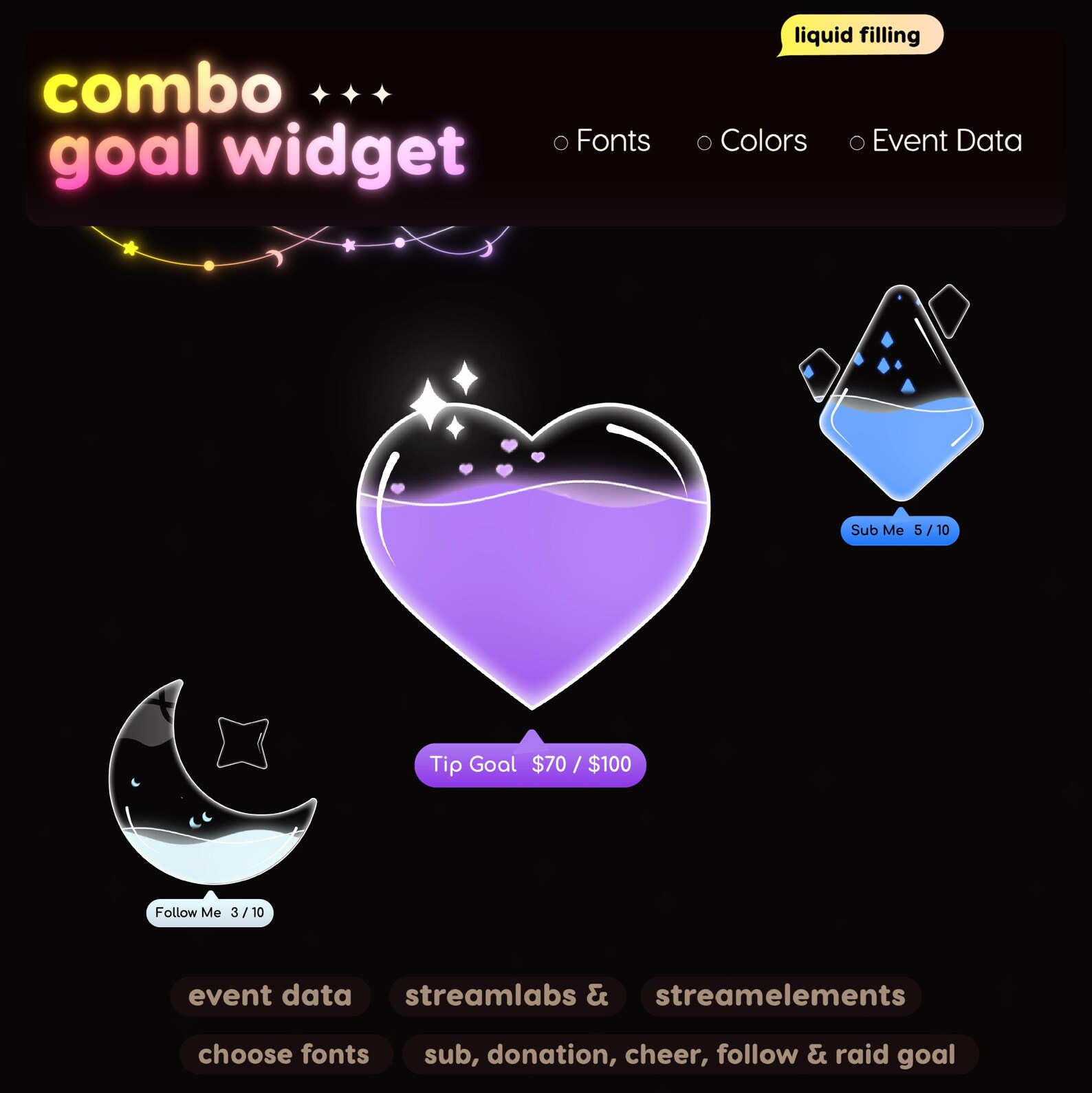 Twitch Liquid Combo Goal Widget - Vtuber Asset - Alerts Streamlabs and ...