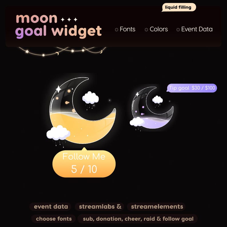 Moon Cloud Goal Widget | Twitch Streamlabs Streamelements Sub Follower ...