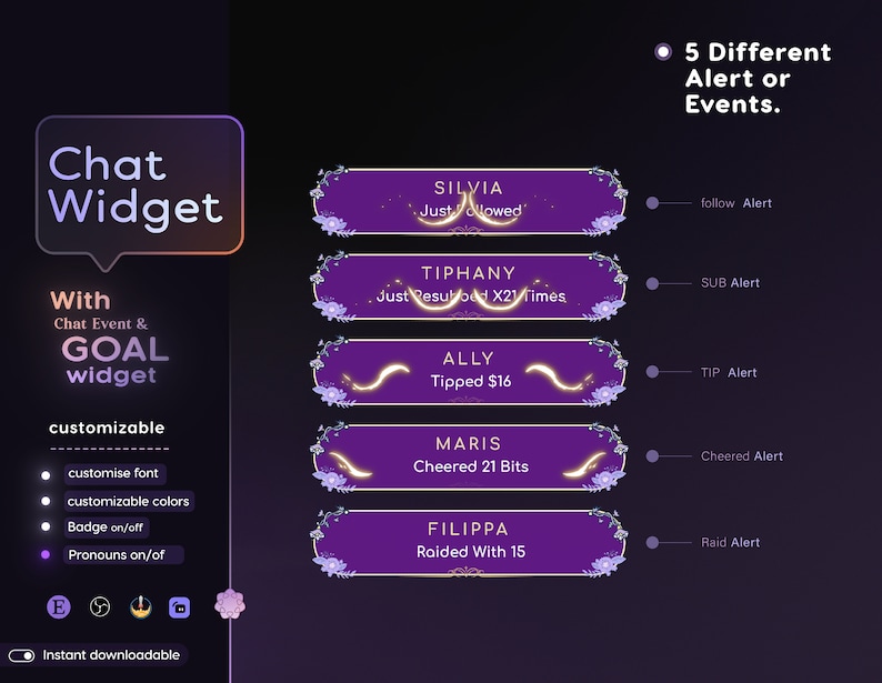 Floral Purple Chat Widget | Twitch Streamelements Animated Stream ...