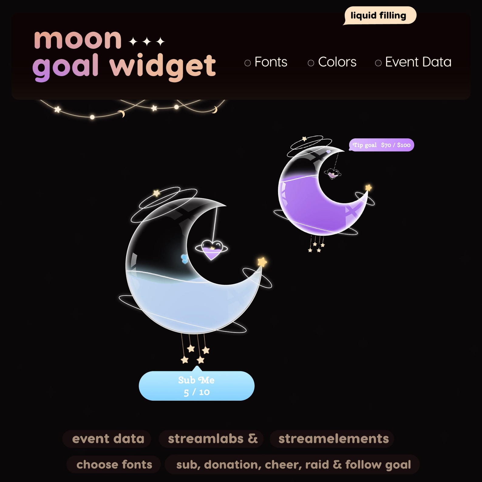 Space Moon Goal Widget | Twitch Streamlabs Streamelements Animated Sub ...
