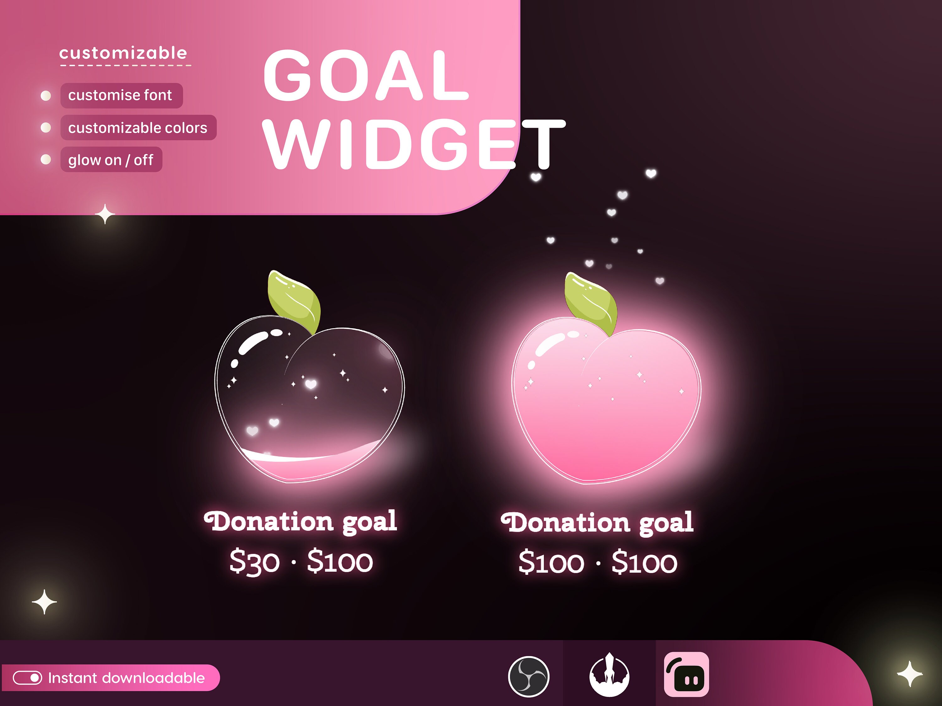 Cute Peach Glass Goal Widget-cute Minimal Customizable Goal Widget for ...
