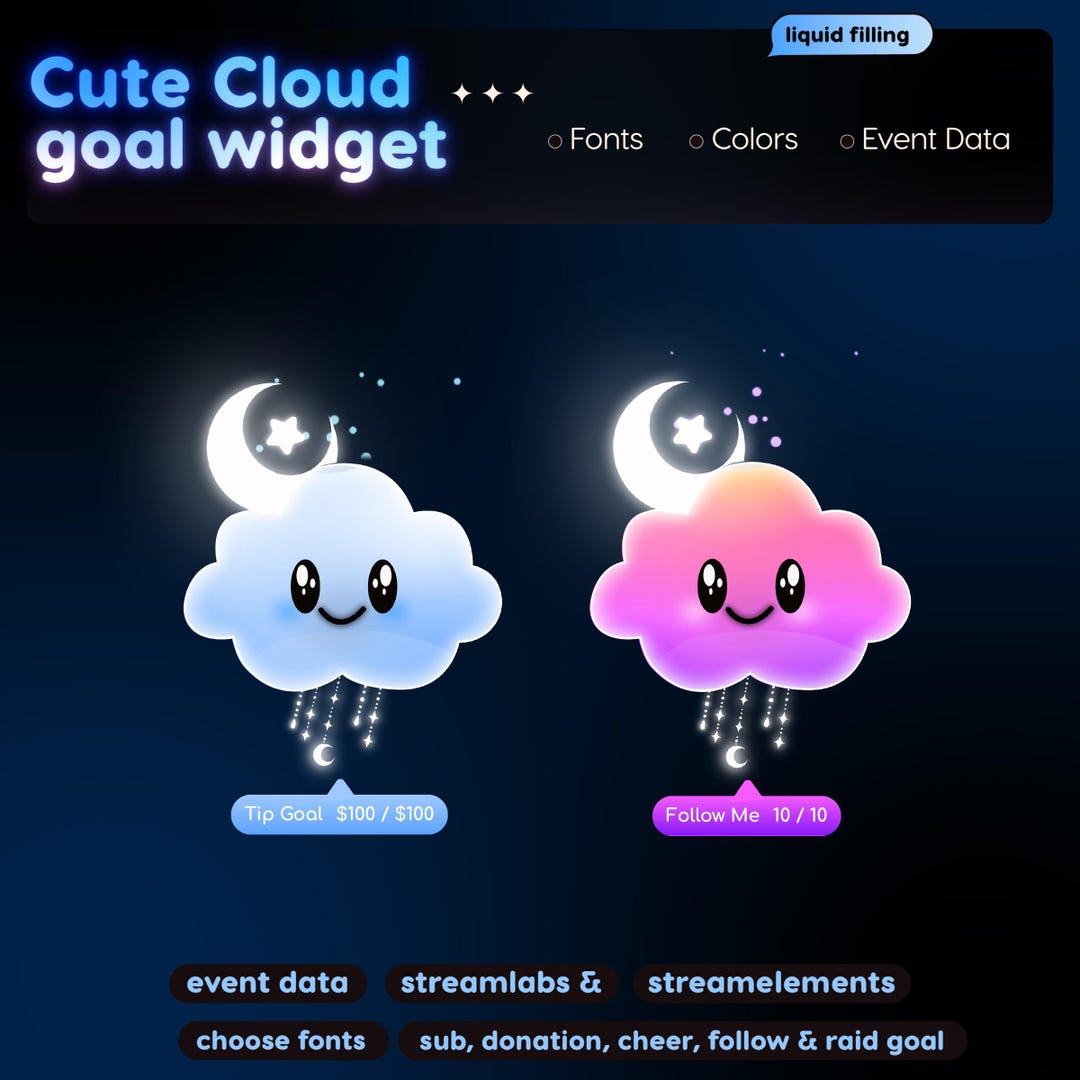 Pastel Rainbow Cloud Goal Widget | Twitch Streamlabs Streamelements ...