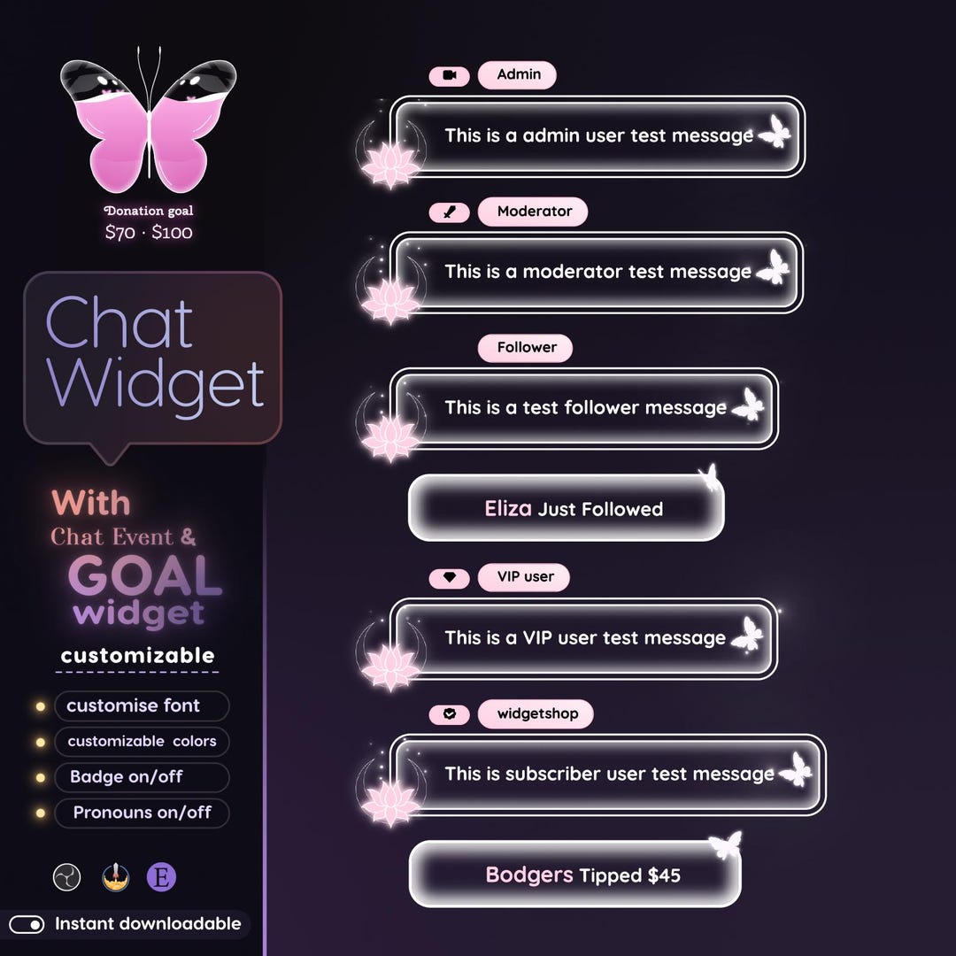Lotus Butterfly Chat Widget | Twitch Streamelements Animated Glass Chat ...