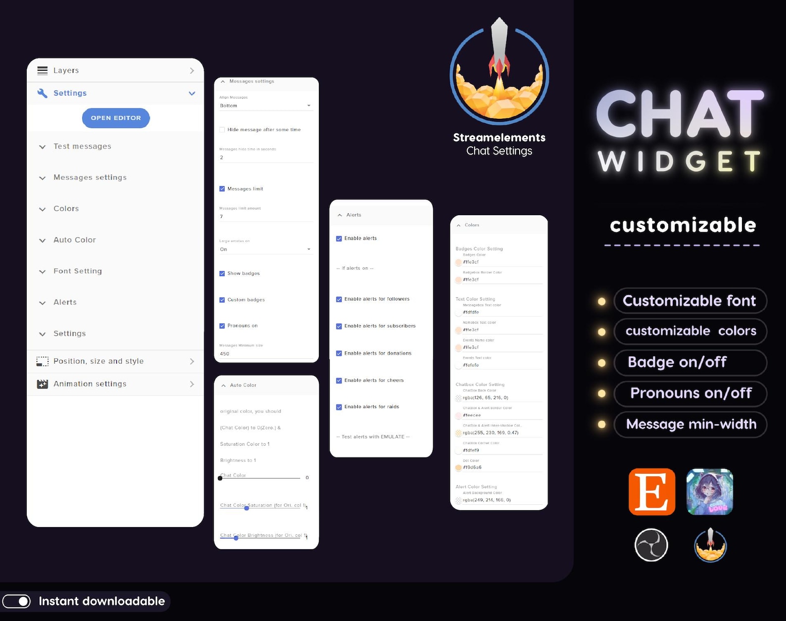 Moon Star Chat Widget | Twitch Streamelements Glassy Animated Overlay ...
