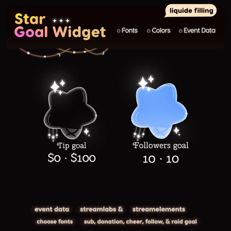 Twitch Liquid Goal Bar Widget - Vtuber Asset - Star Alerts Streamlabs ...