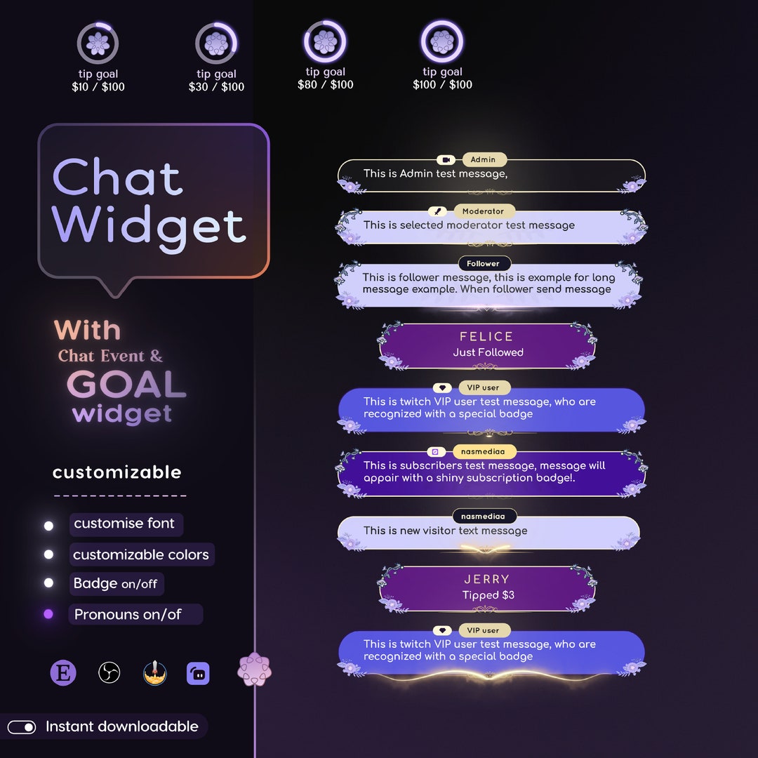 Floral Purple Chat Widget | Twitch Streamelements Animated Stream ...