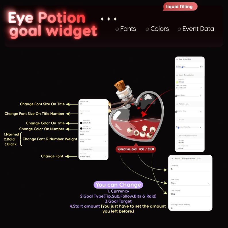 Creepy Eye Potion Bottle Goal Widget - Etsy