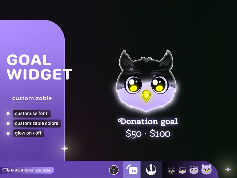 Cute Owl Liquid Filling Goal Widget is Fully Customisable for Twitch ...