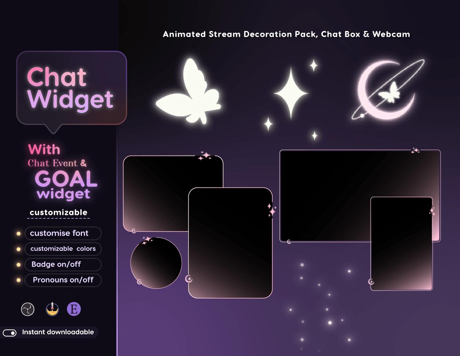 Butterfly Galaxy Chat Widget | Twitch Streamelements Animated Chat Goal ...