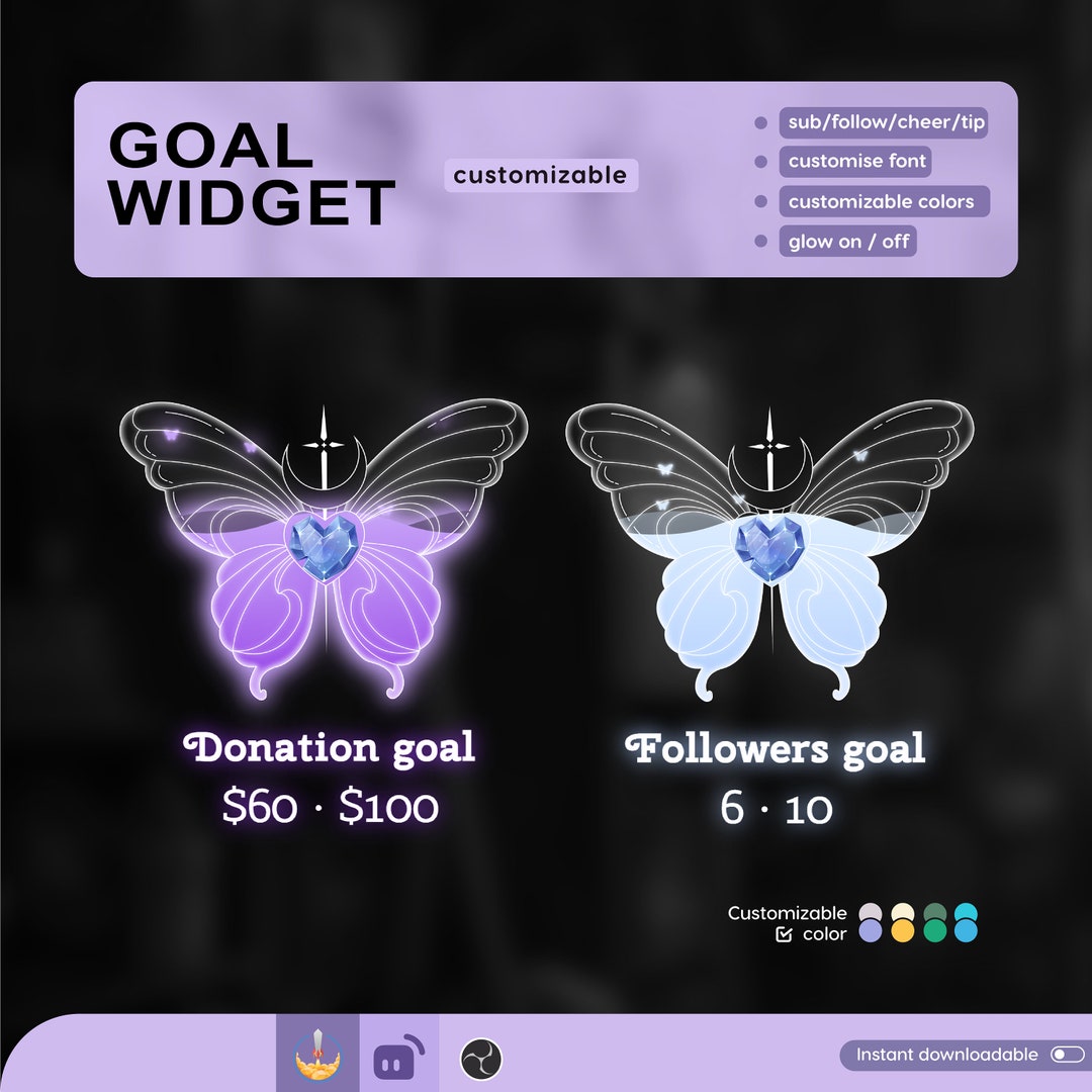 Diamond Butterfly Liquid Filling Goal Widget is Fully Customisable for ...