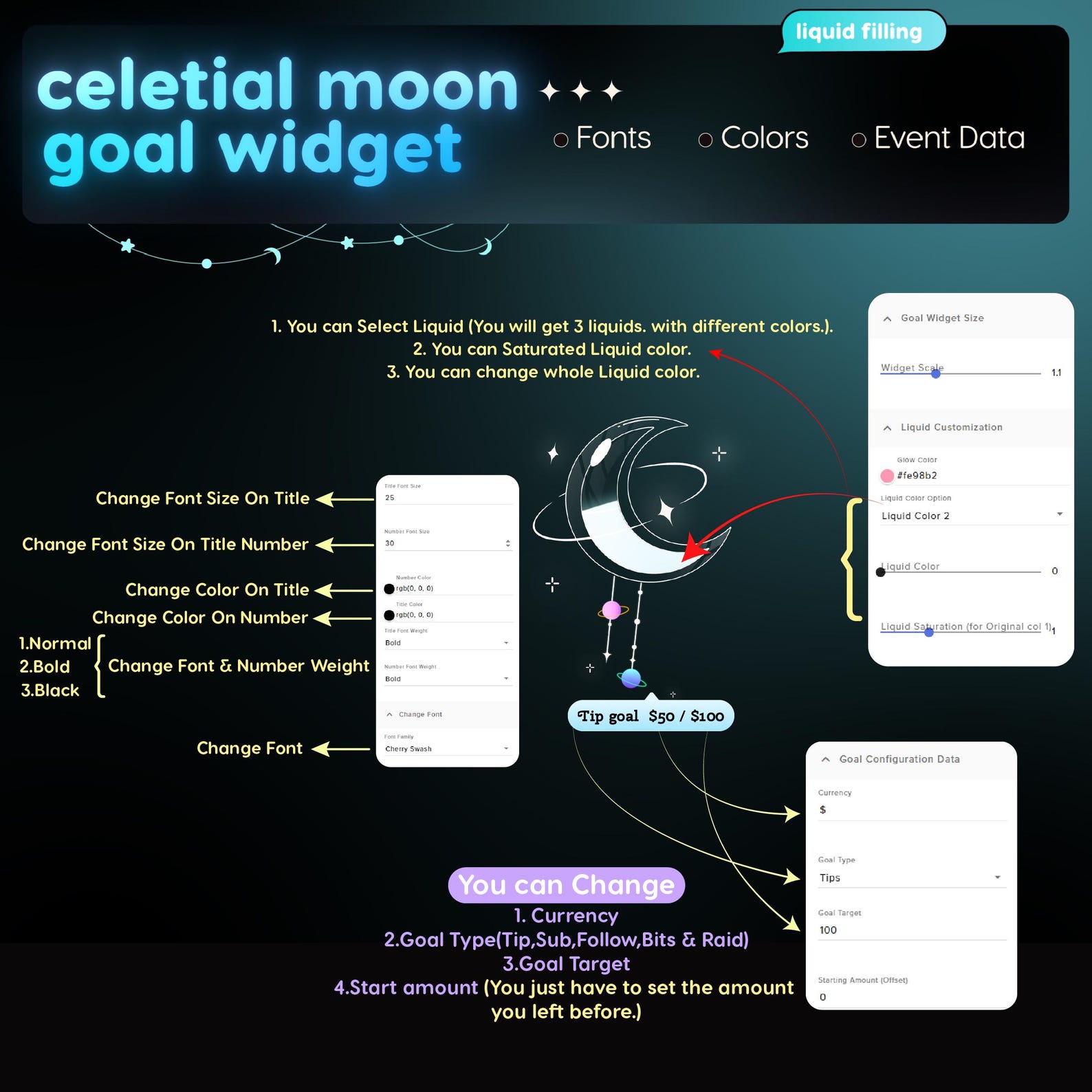 Celestial Moon Goal Widget | Twitch Streamlabs Streamelements Animated ...