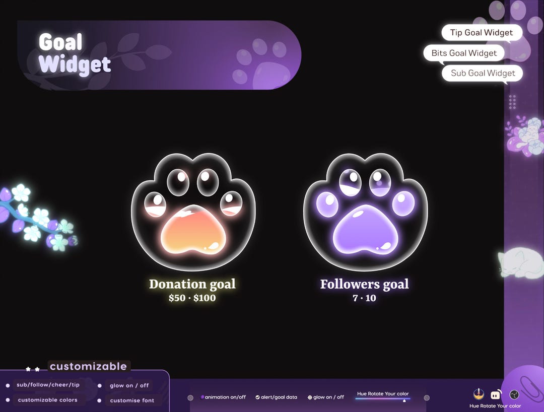 Cute Cat Paw Alert Widget | Liquid Filling Goal Widget is Fully ...