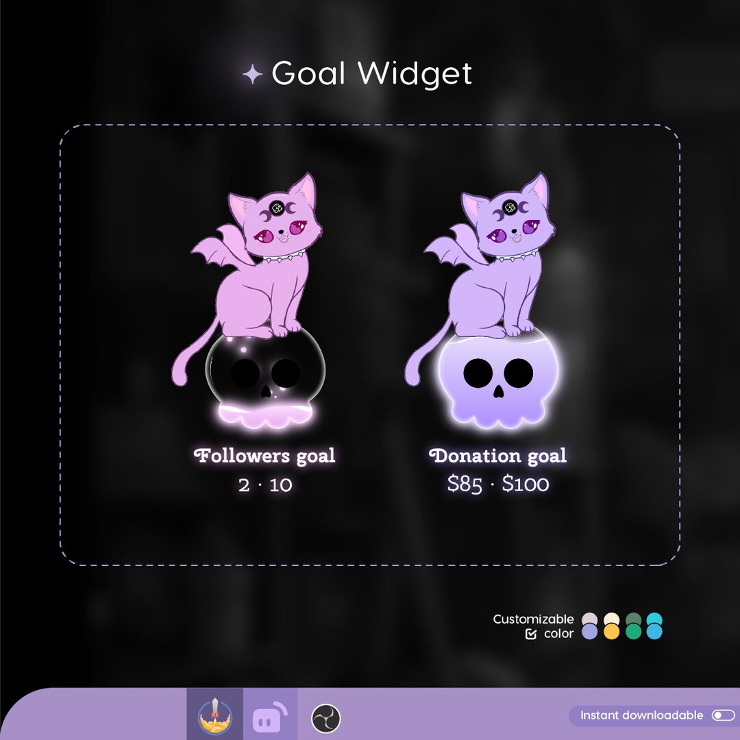 Goth Cat Skull Goal Widget: Custom Twitch Stream Overlay (digital ...