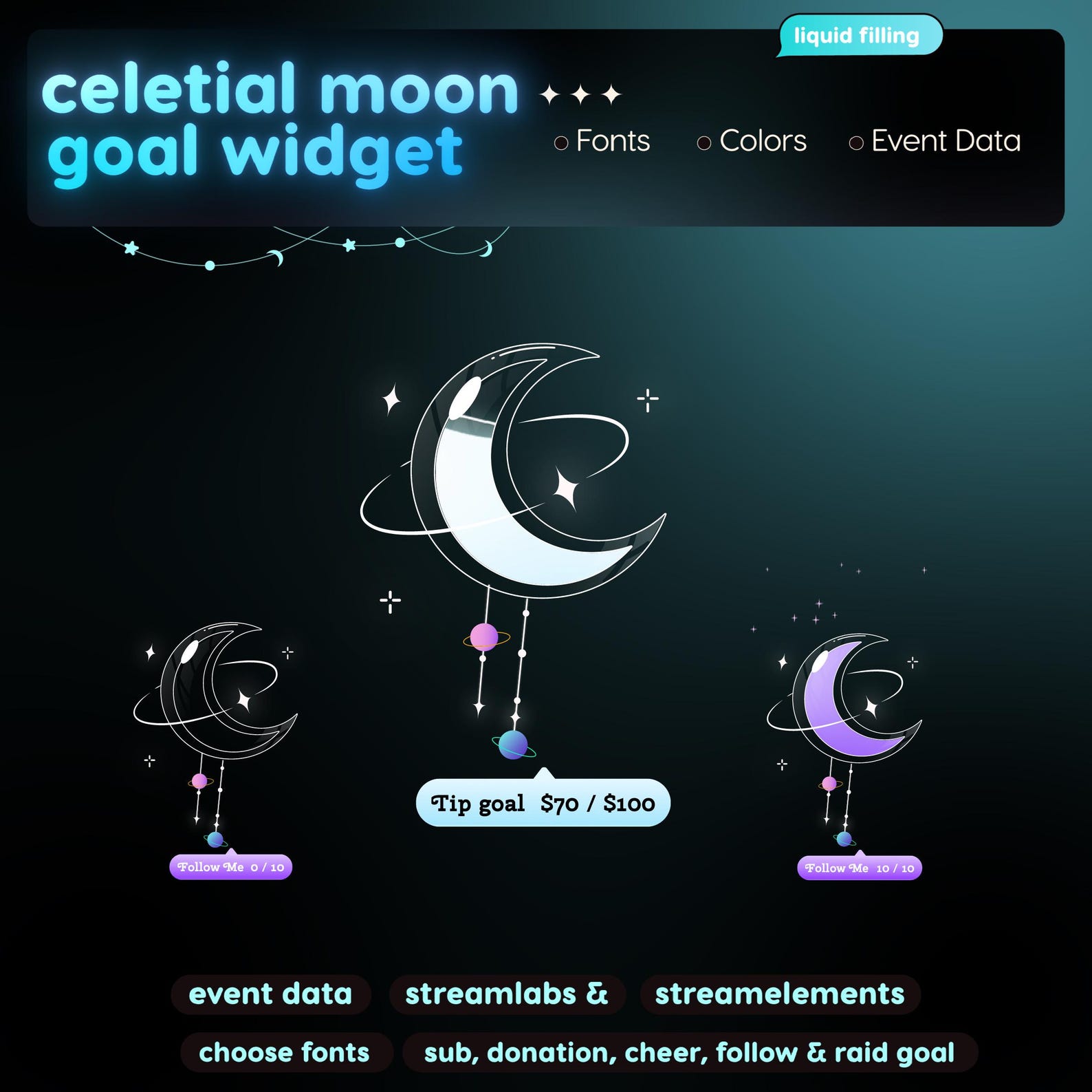 Celestial Moon Goal Widget | Twitch Streamlabs Streamelements Animated ...