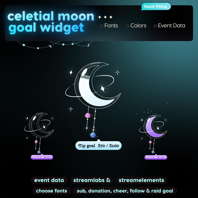 Celestial Moon Goal Widget | Twitch Streamlabs Streamelements Animated ...