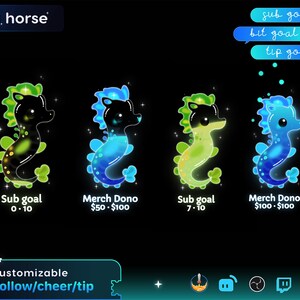 Cute Sea Horse Liquid Filling Goal Widget is Fully Customisable for Twitch Streamlabs and ...