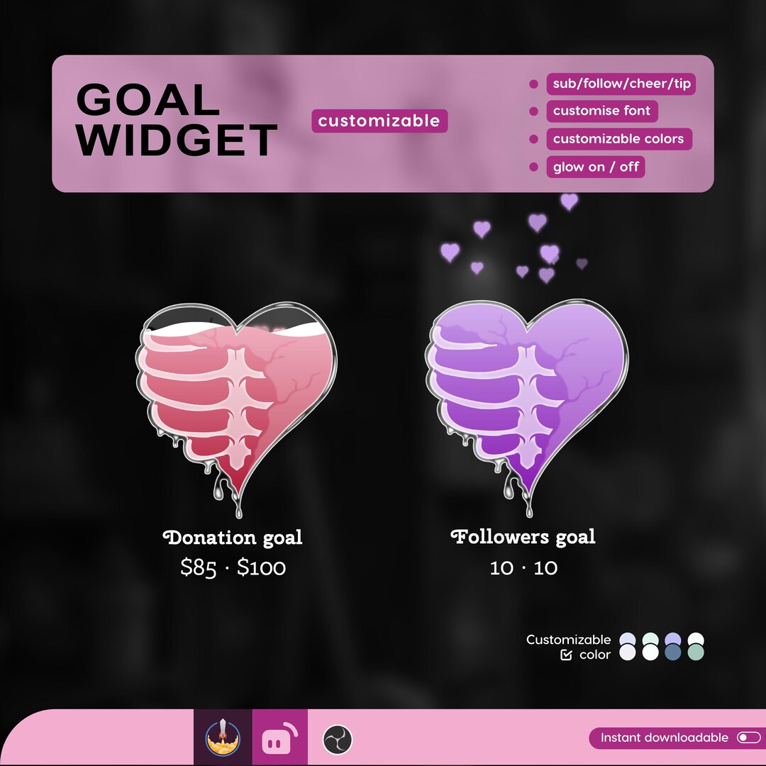 Heart Skeleton Goal Widget: Customizable Twitch Stream Overlay (digital ...
