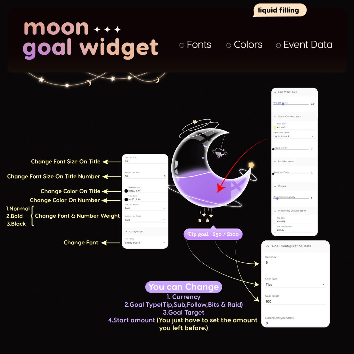 Space Moon Goal Widget | Twitch Streamlabs Streamelements Animated Sub ...
