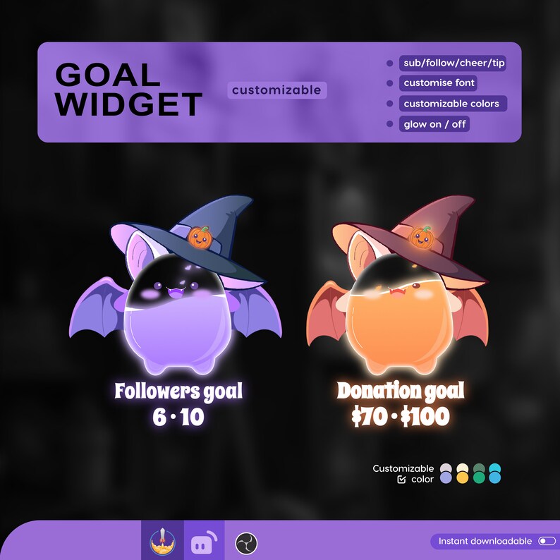 Cute Bat Liquid Filling Goal Widget is Fully Customisable for Twitch ...