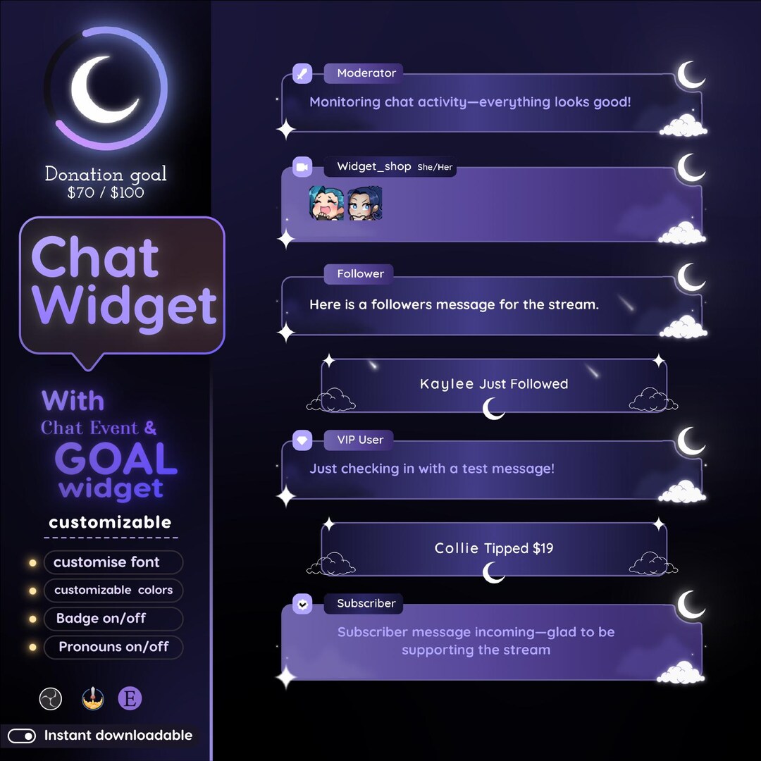 Cloudy Moon Chat Widget | Twitch Streamelements Animated Chat Goal ...