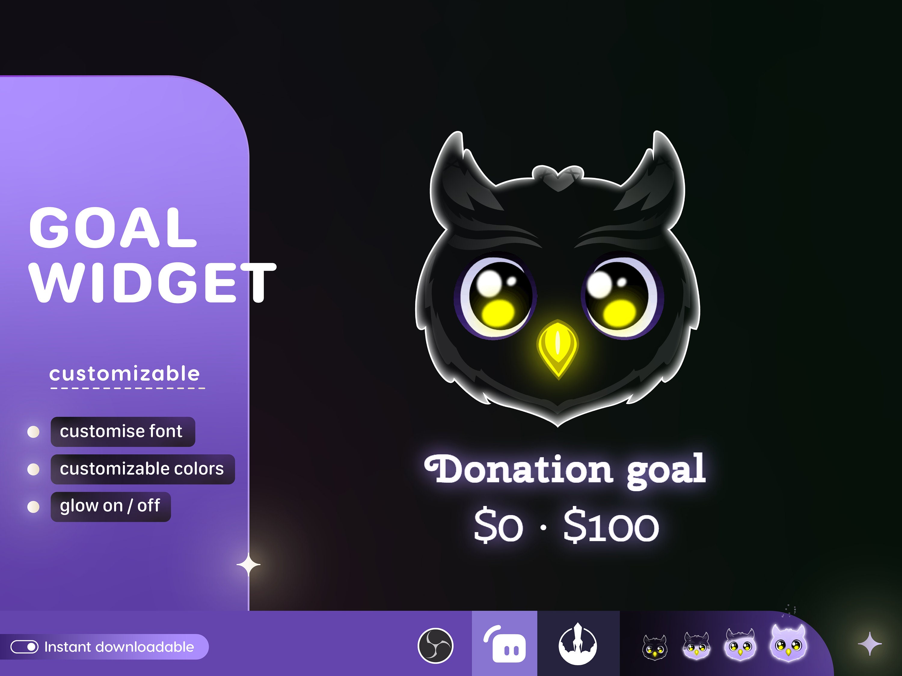Cute Owl Liquid Filling Goal Widget is Fully Customisable for Twitch ...