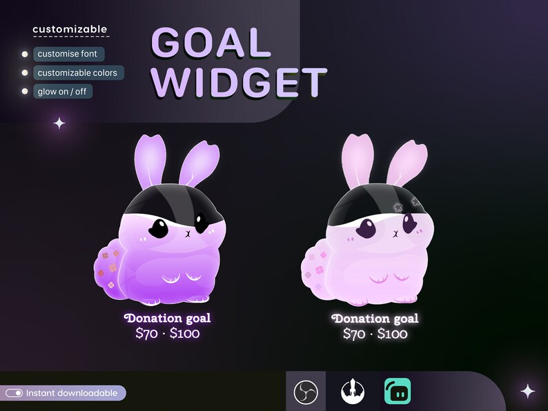 Cute Rabbit Liquid Filling Goal Widget is Fully Customisable for Twitch ...