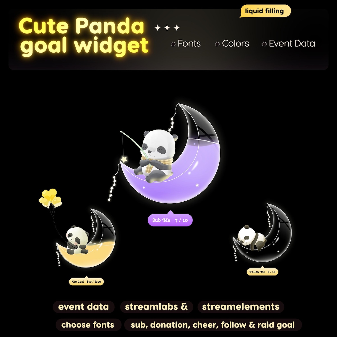 Panda Moon Goal Widget, Twitch Streamlabs Elements (digital Download ...