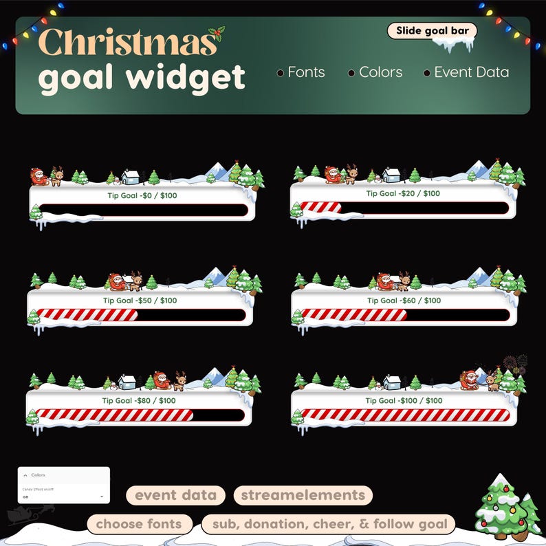 Christmas Stream Goal Widget | Santa Snow Theme, Customizable Overlay ...