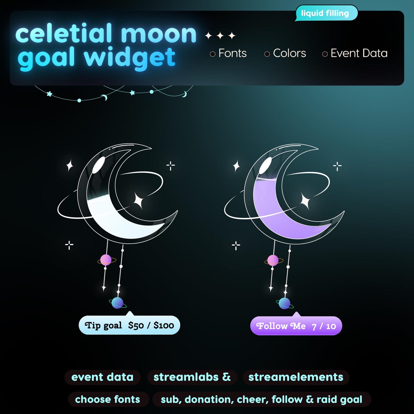 Celestial Moon Goal Widget | Twitch Streamlabs Streamelements Animated ...