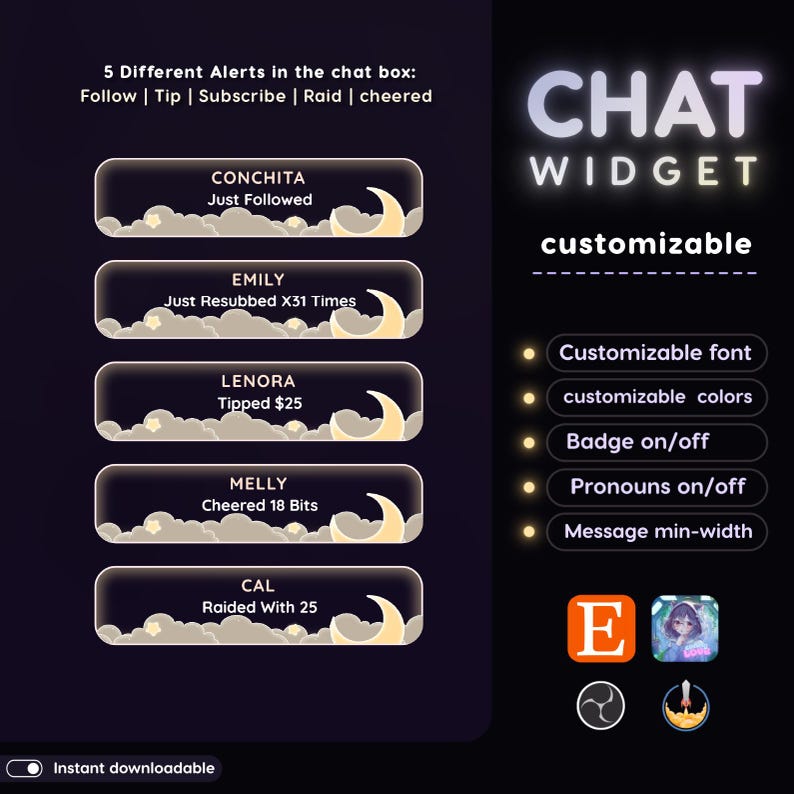 Moon Star Chat Widget | Twitch Streamelements Glassy Animated Overlay ...