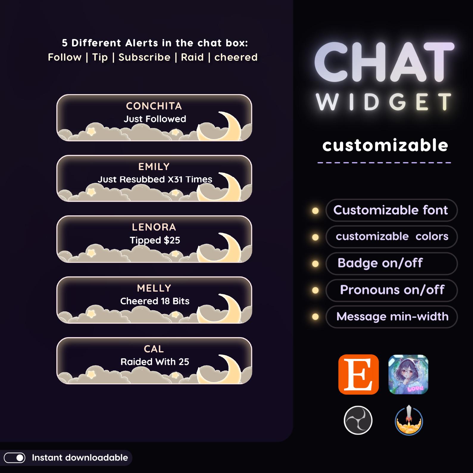 Moon Star Chat Widget | Twitch Streamelements Glassy Animated Overlay ...