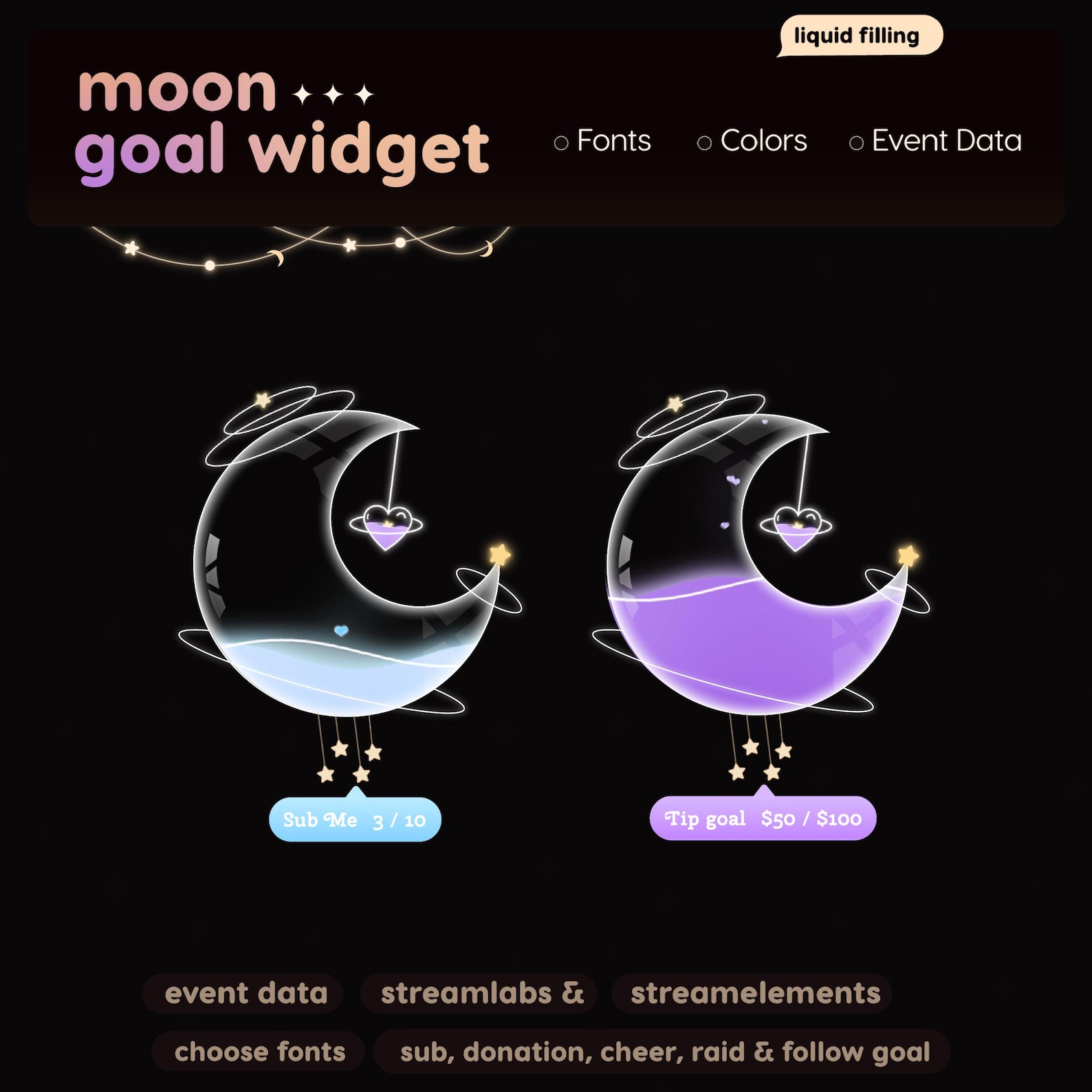 Space Moon Goal Widget | Twitch Streamlabs Streamelements Animated Sub ...