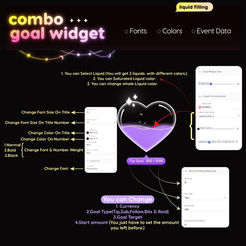Twitch Liquid Combo Goal Widget - Vtuber Asset - Alerts Streamlabs and ...